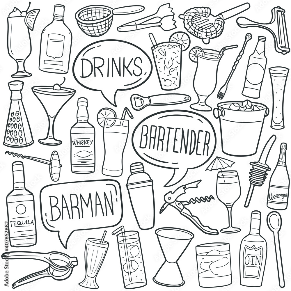 Bartender Drinks Drawing