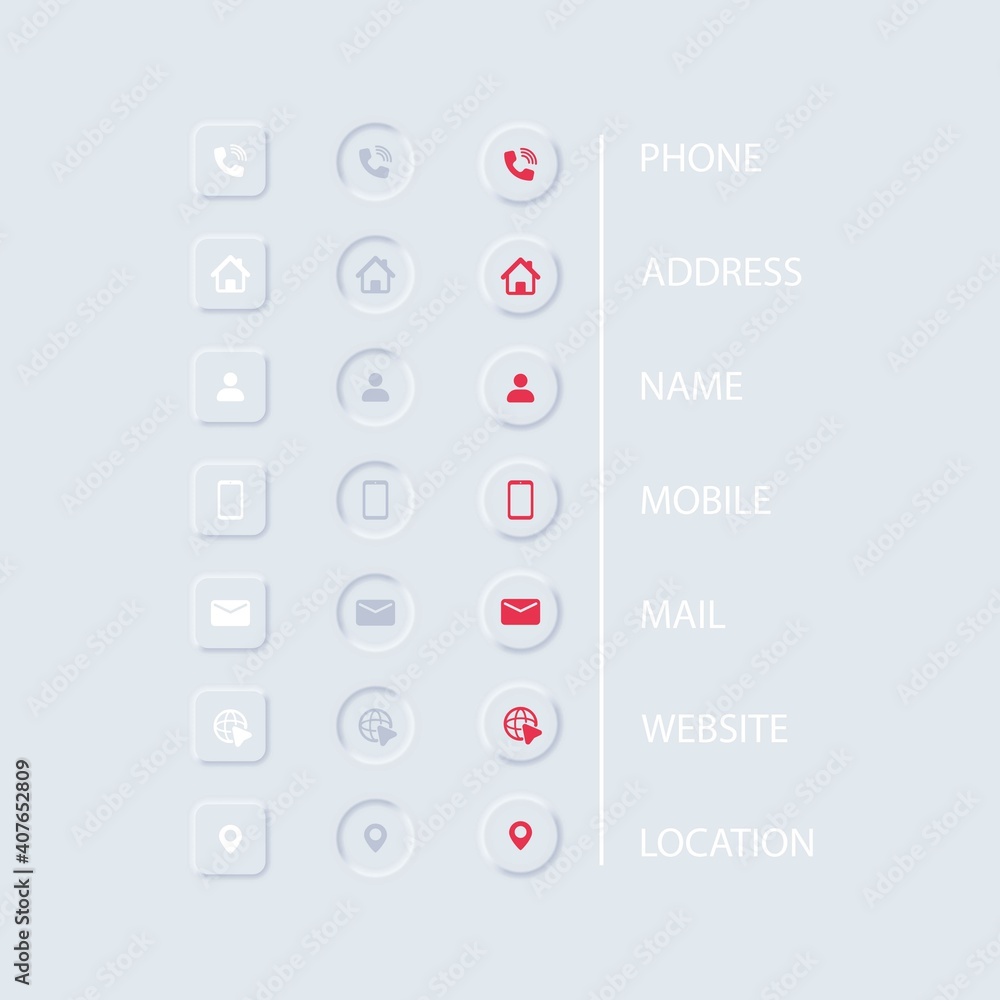 Contact us icon set in Neumorphism. Communication symbol for your web ...