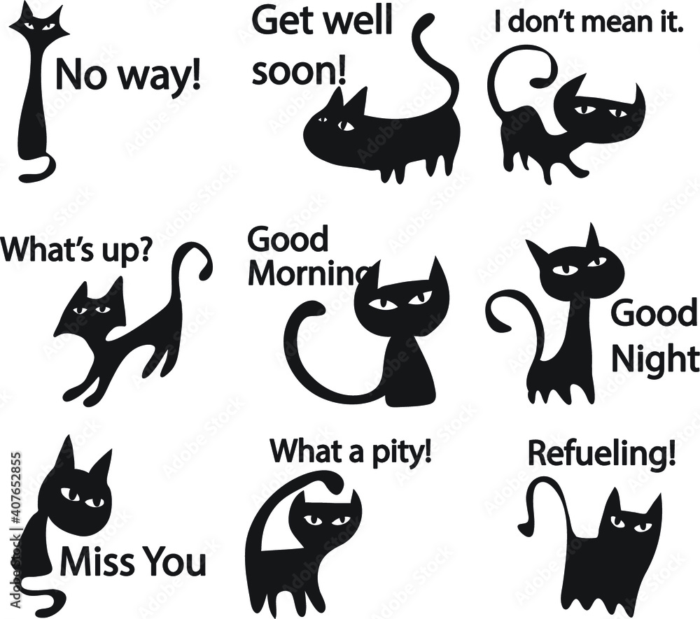 vector drawing black cat symbol design set Stock Vector | Adobe Stock