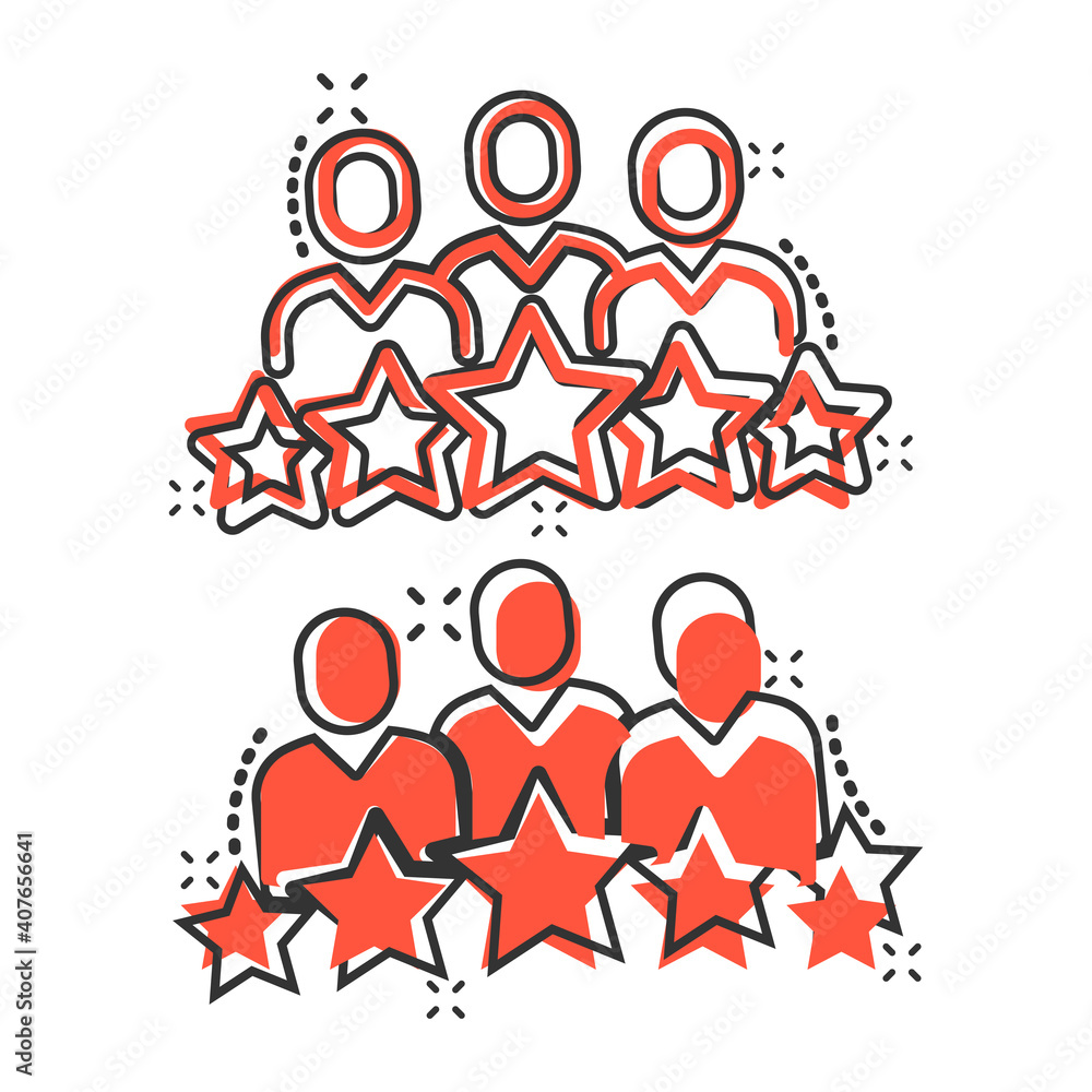 People with stars icon in comic style. Businessman rating cartoon ...