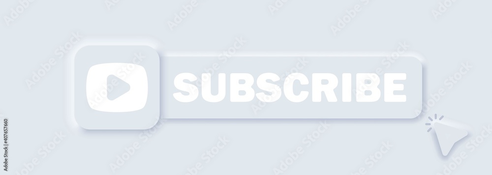 Subscribe button with arrow cursor and shadow. Bell button and hand ...