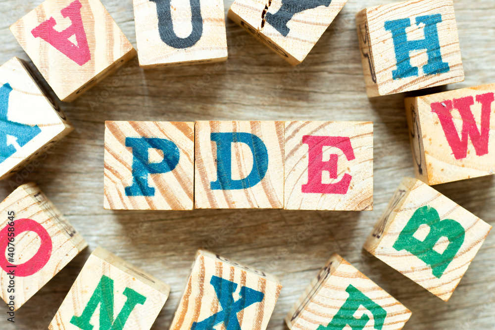 Alphabet letter block in word PDE (abbreviation of permitted daily ...