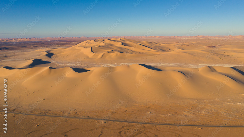Aerial view of Libyan desert at the intersection of the Libyan ...