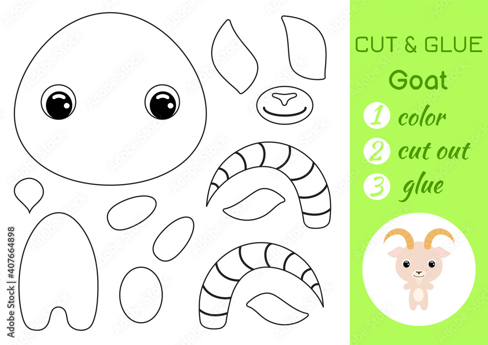 Coloring book cut and glue baby goat. Educational paper game for ...