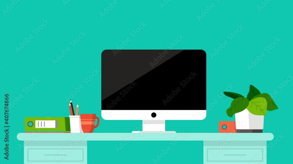 Workplace concept. Office table. Design for co working. Animation ...