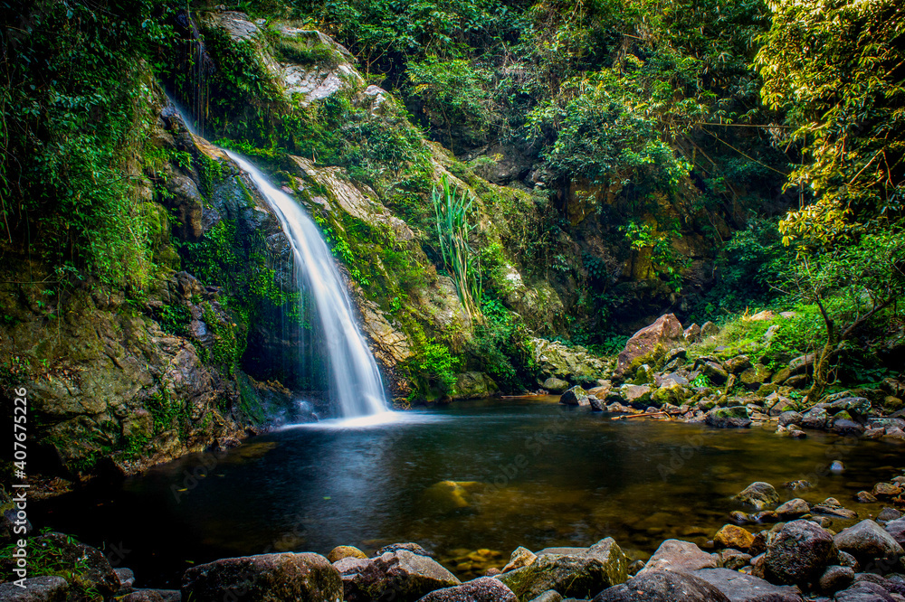 Beautiful waterfall in rich nature Of tropical forests in Thailand ...