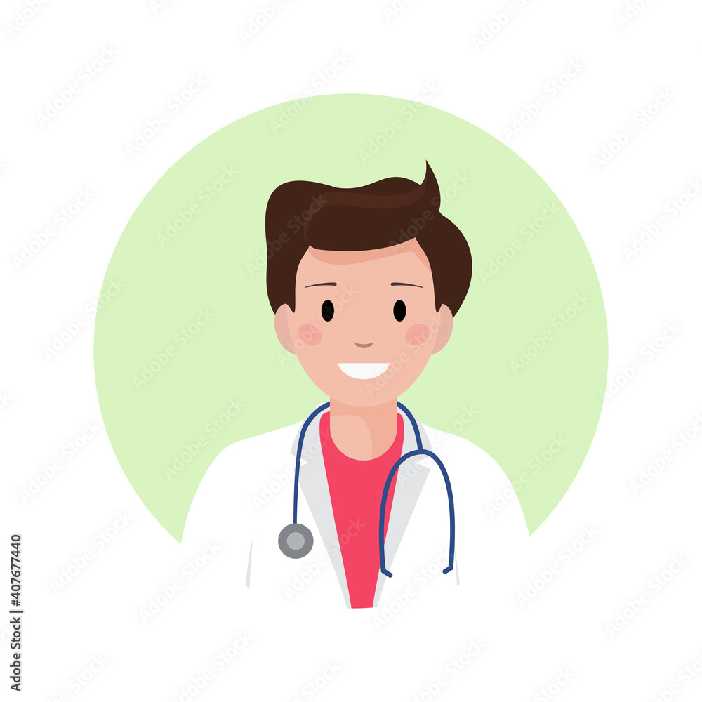 Flat male doctor avatar in medical coat and with stethoscope ...