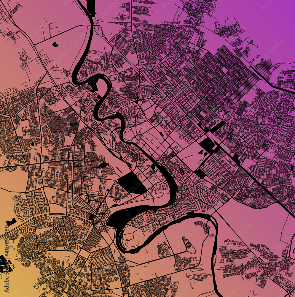 Baghdad, Iraq (IRQ) - Urban vector megacity map with parks, rail and ...