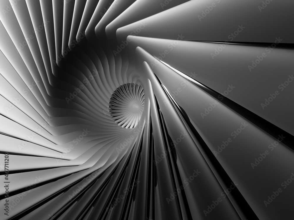 3d render of abstract black and white art of surreal 3d background with ...