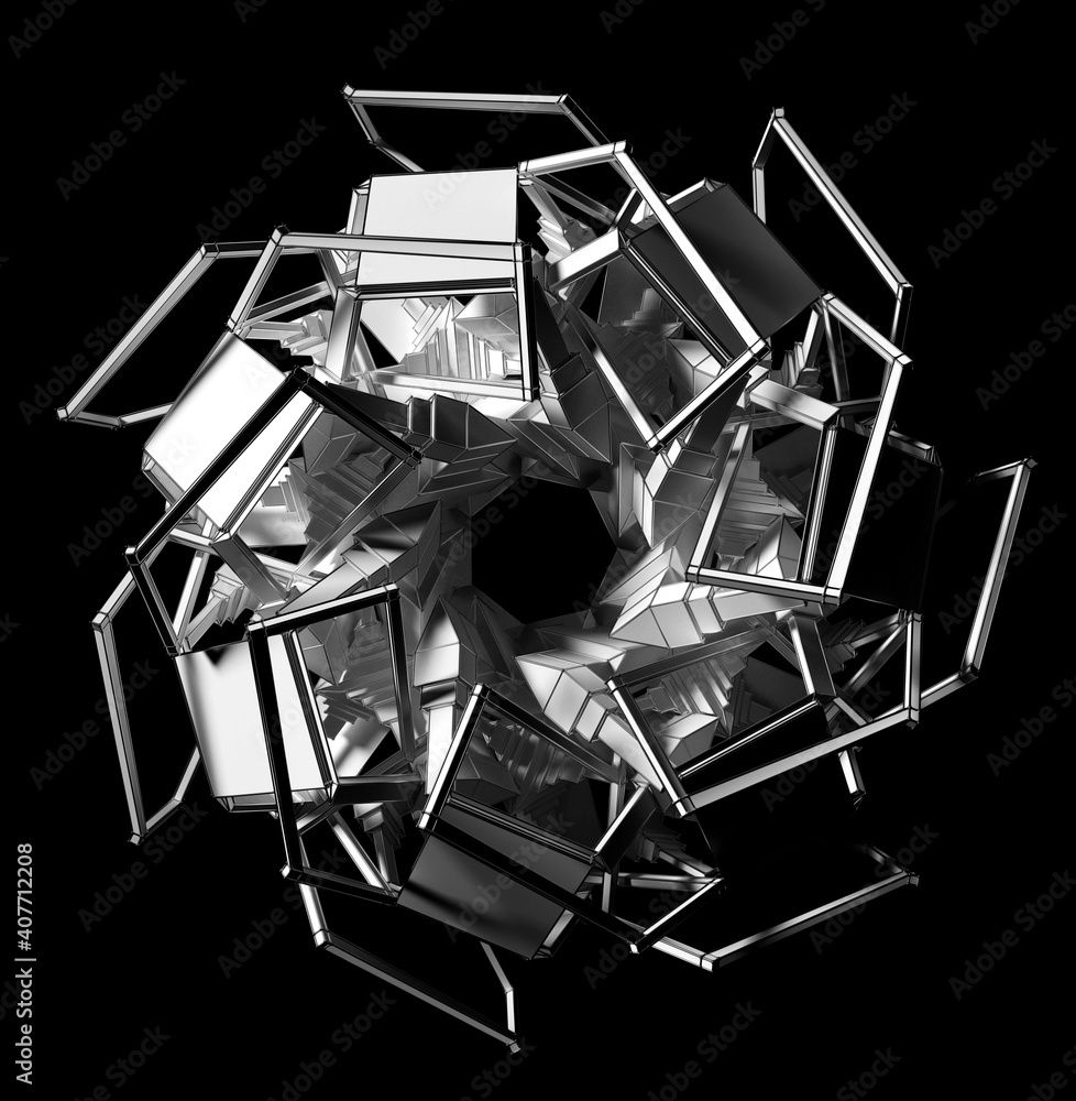 3d render of abstract black and white monochrome art with surreal ...