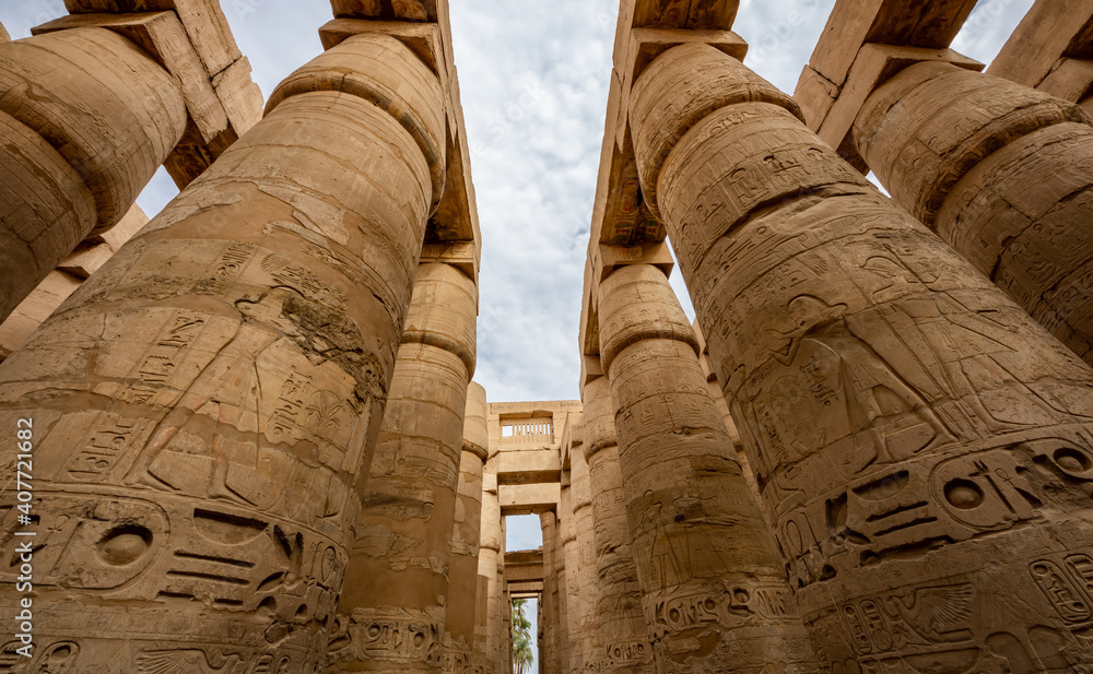 Karnak Temple Complex in Luxor Egypt. Central columns of the Hypostyle ...