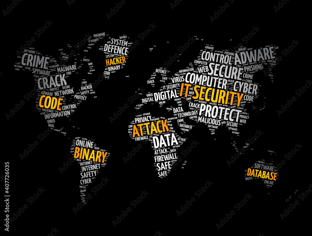 IT Security word cloud in shape of world map, technology concept ...