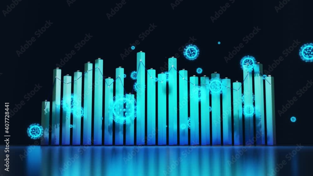 Stockvideo abstract graph of columns or bars around which coronaviruses ...