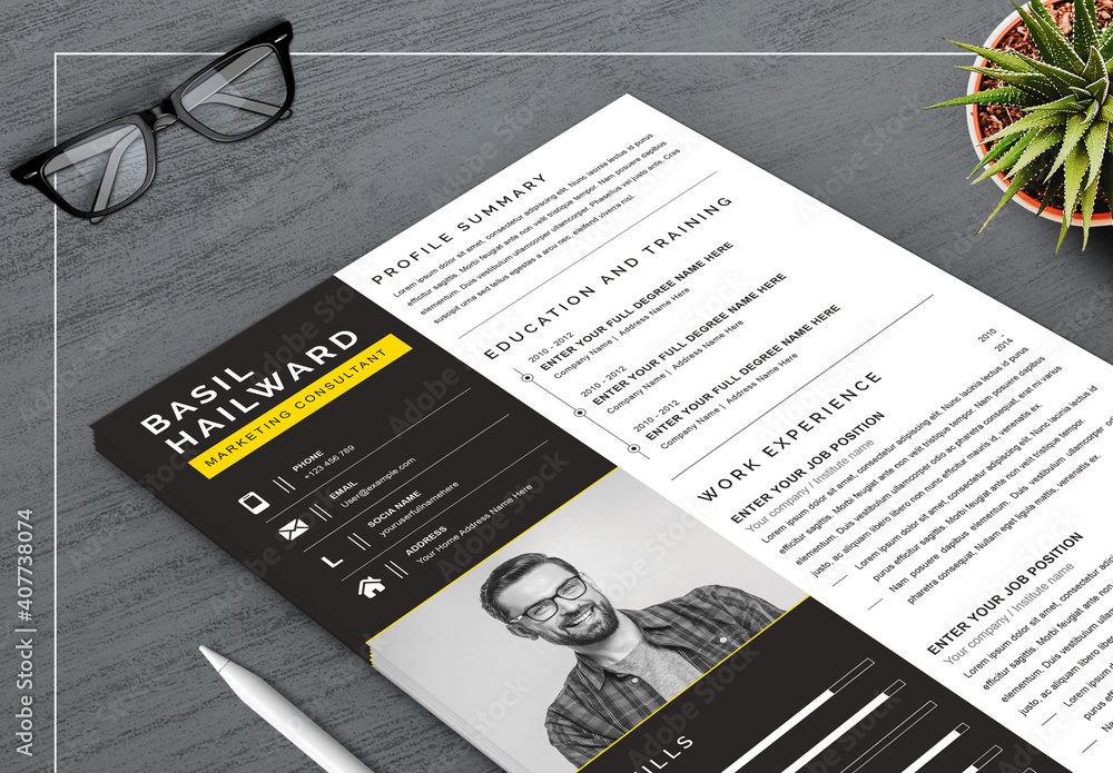Modern Resume Layout with Photo Placeholder Stock Template | Adobe Stock