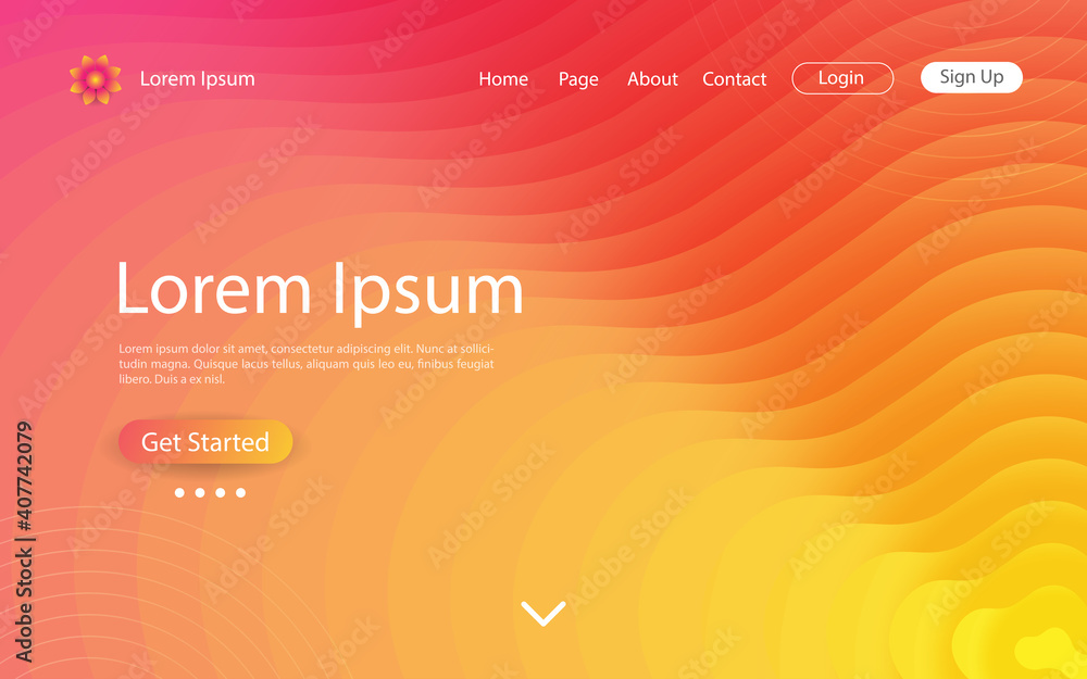 Website landing page design with geometric and dynamic shapes on yellow ...