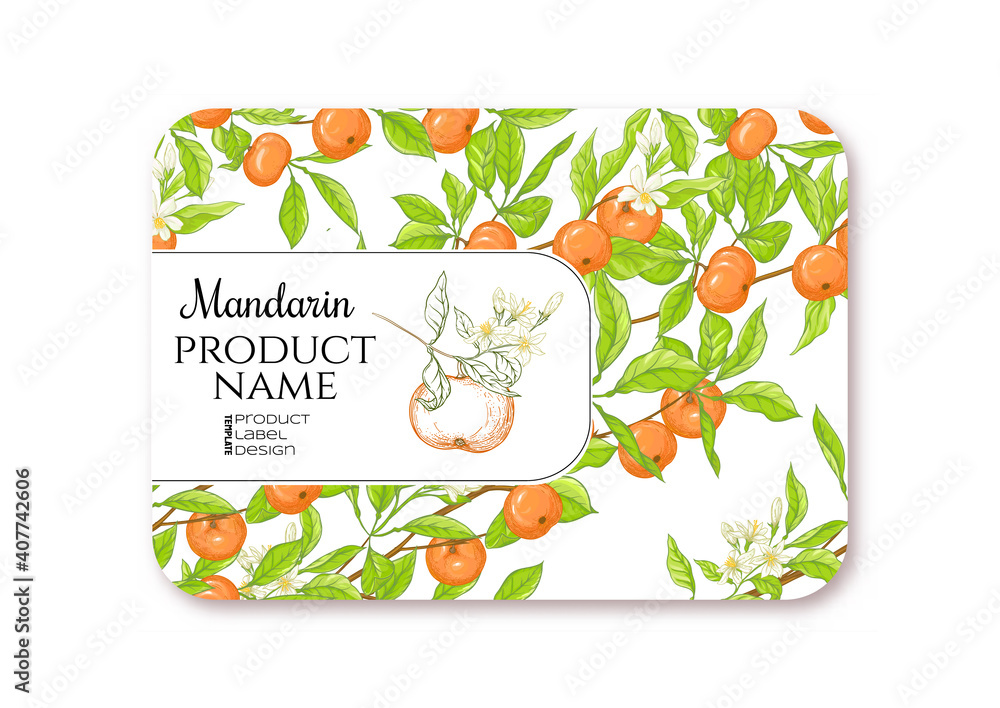 Mandarin. Ripe citrus. Template for product label, cosmetic packaging ...