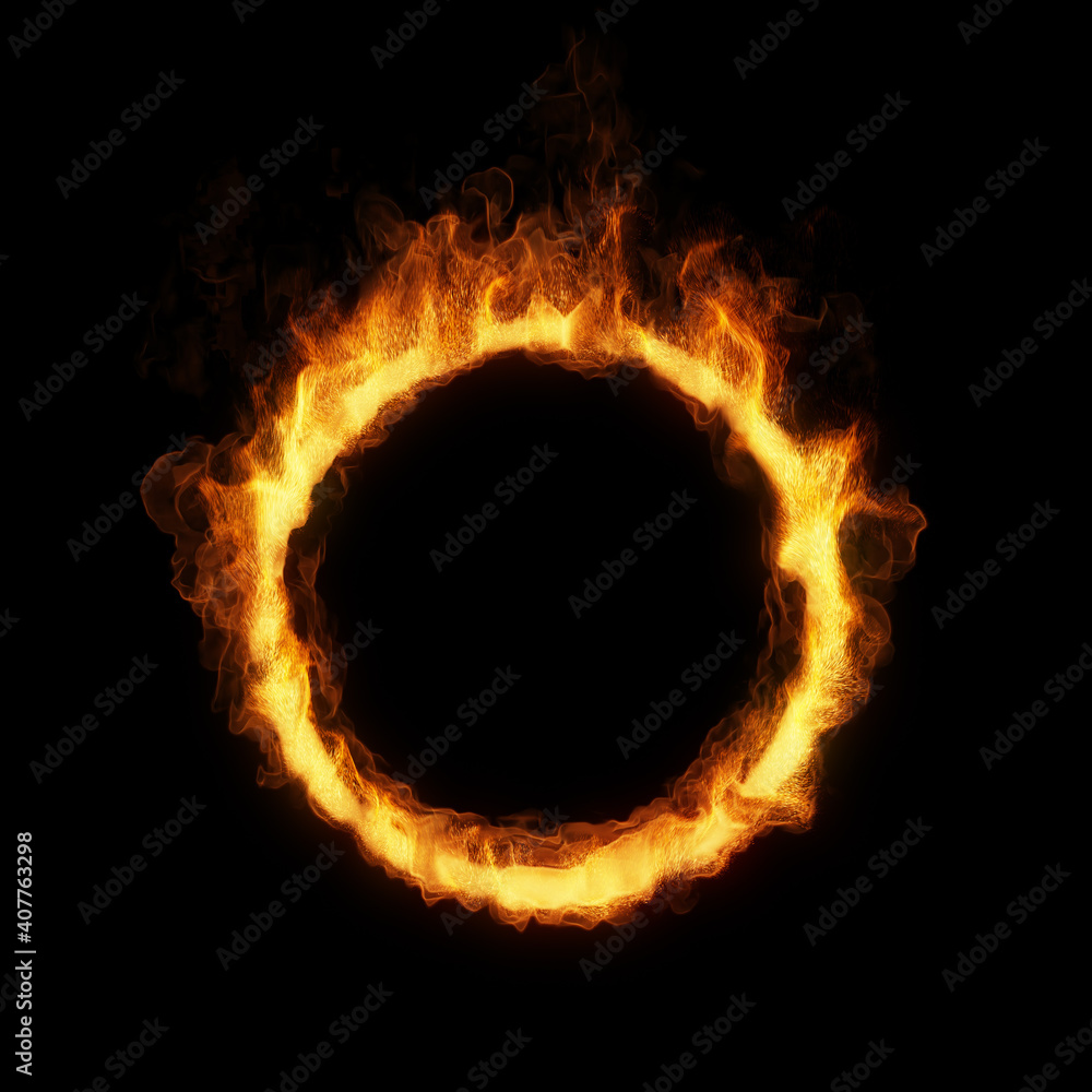 Circus ring. flames and sparks emitting from a circle ring. 3D render ...