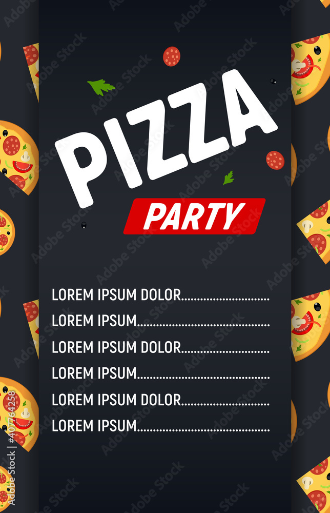 Pizza Party Flyer Poster Background Template. Vector Illustration EPS10 ...