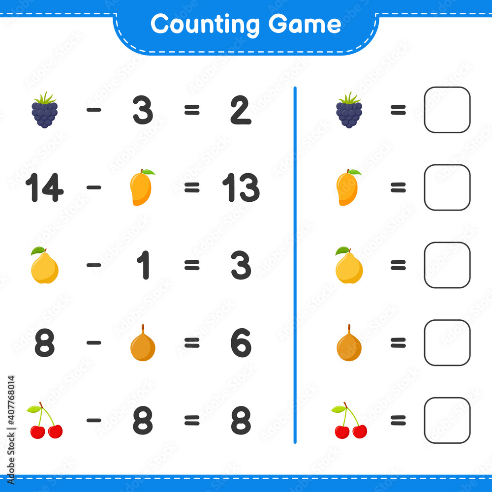 Counting game, count the number of Fruits and write the result ...