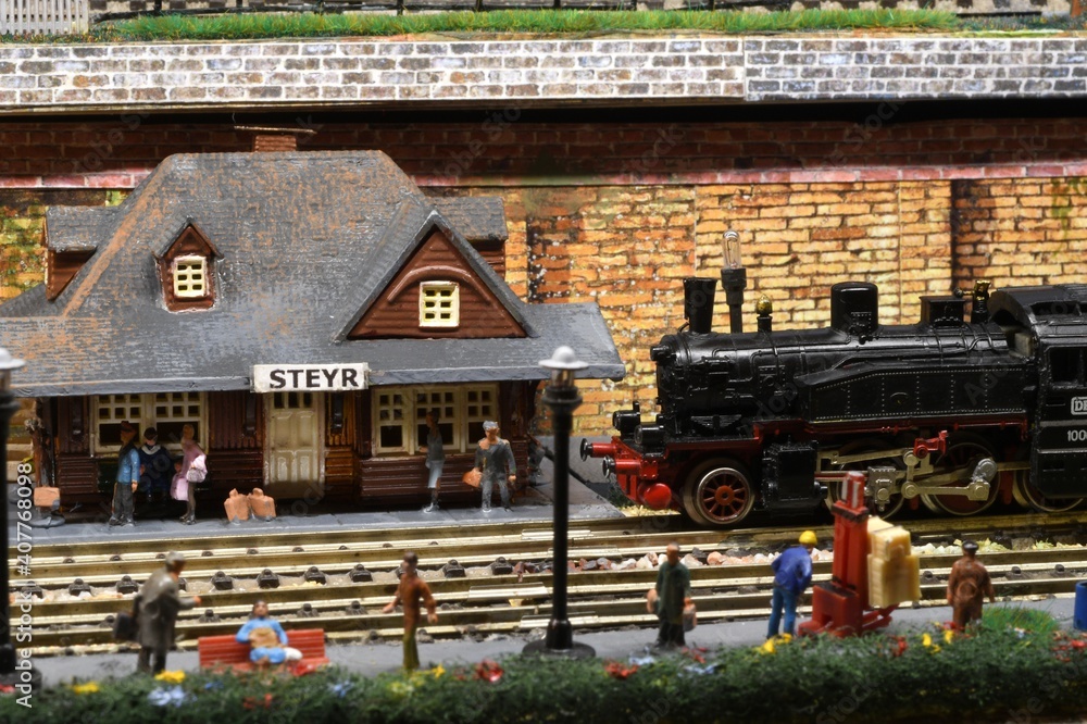 Florence, ITALY - October 2020: Miniature railway model with trains ...