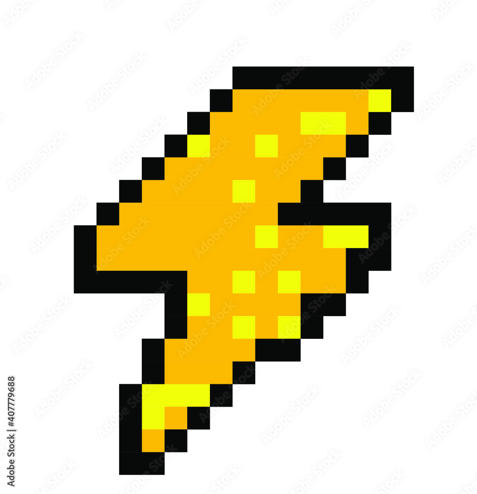 Lightning bolt icon in pixel art style like in old video games of 80's ...