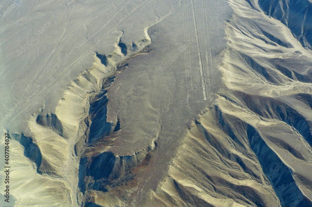 Nazca lines geoglyph Hummingbird aerial view, Nasca desert Peru ...