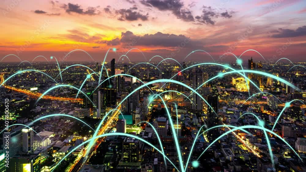 Smart digital city with globalization abstract graphic showing ...