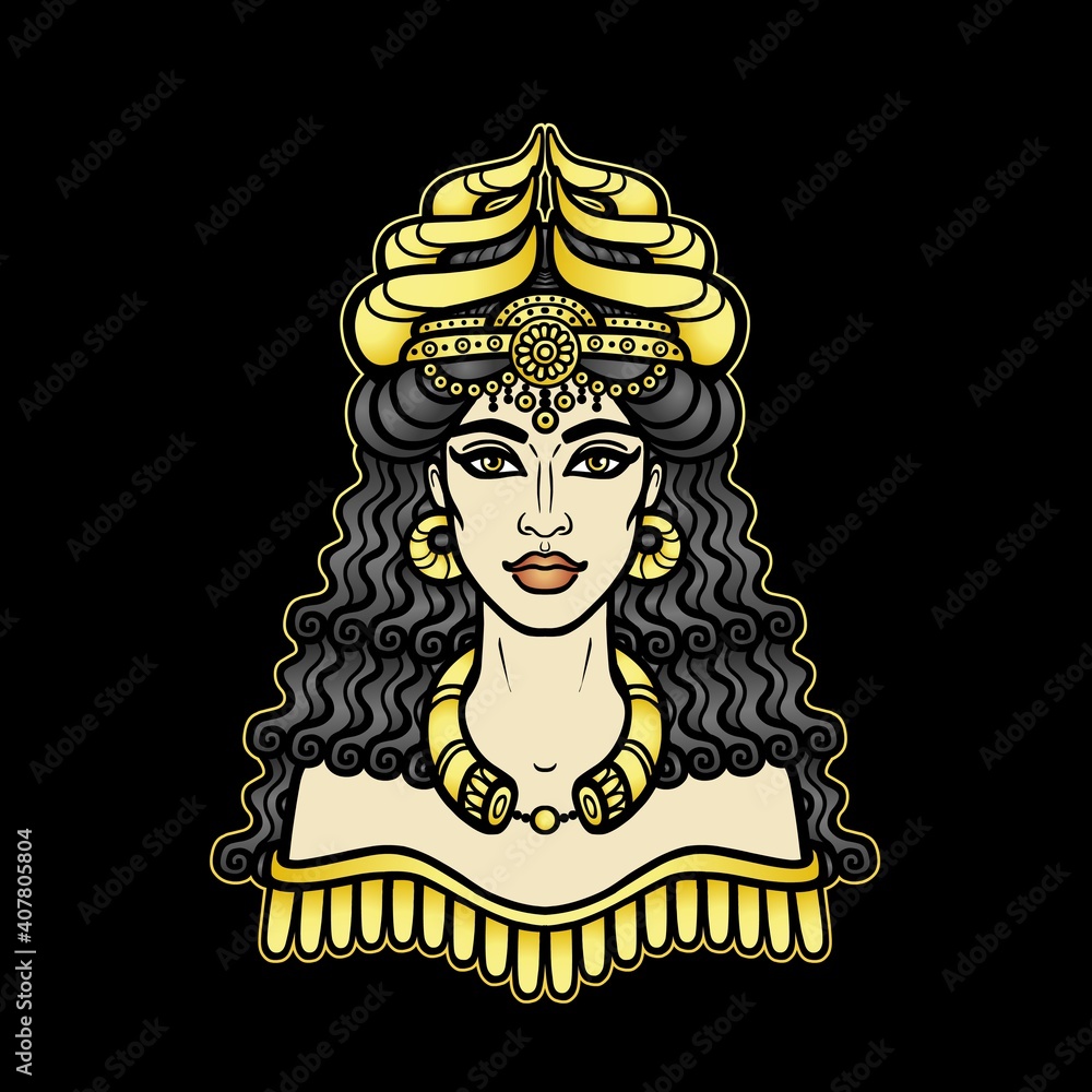 Cartoon drawing: beautiful woman in a horned crown, a character in ...