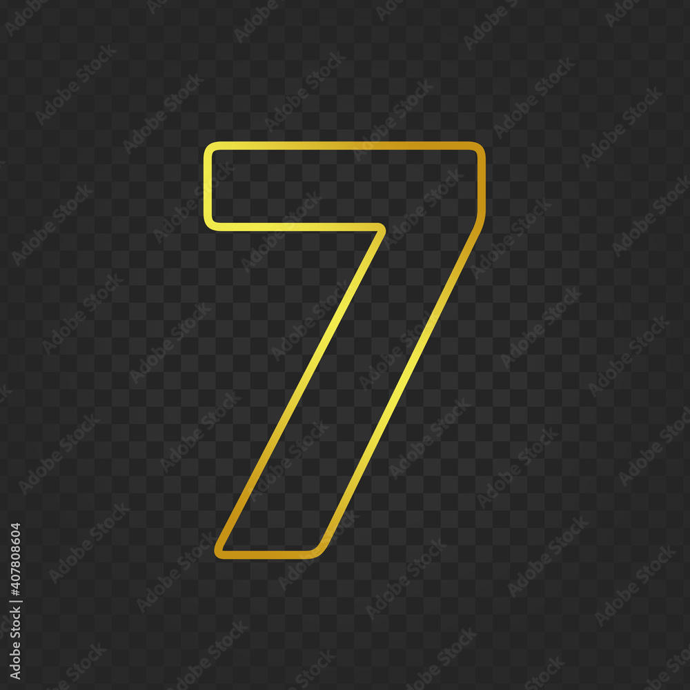 Gold glittering number seven on transparent background. Shining golden ...