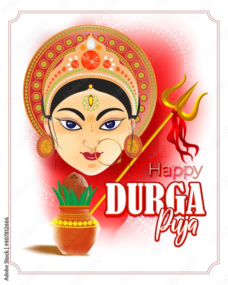 illustration of Goddess Durga Face in Happy Durga Puja Subh Navratri ...