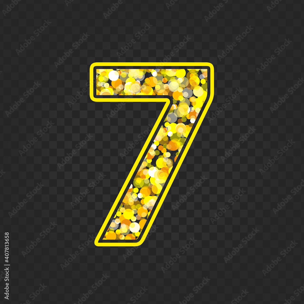 Gold glittering number seven on transparent background. Shining golden ...