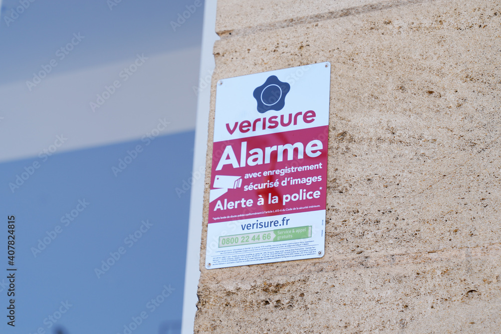 verisure logo brand and text sign of home alarm triggers in private ...