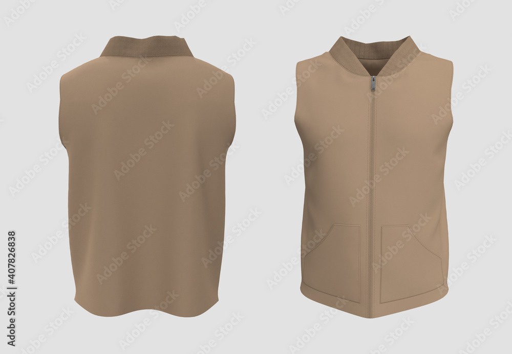 Blank track vest jacket mockup in front and back views, 3d illustration ...
