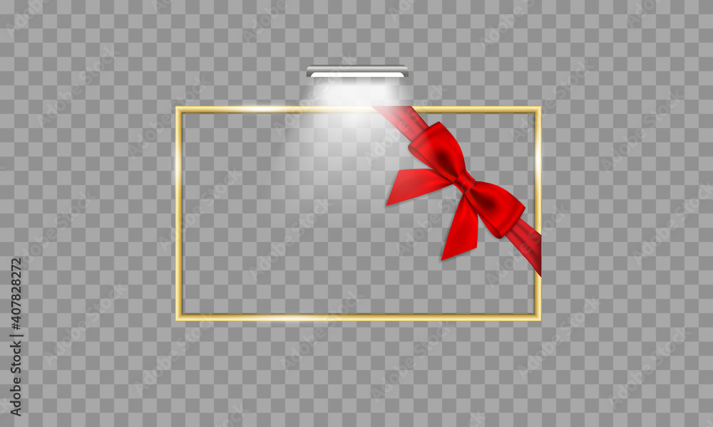 Golden frame with bow and spot light on a transparent background Stock ...