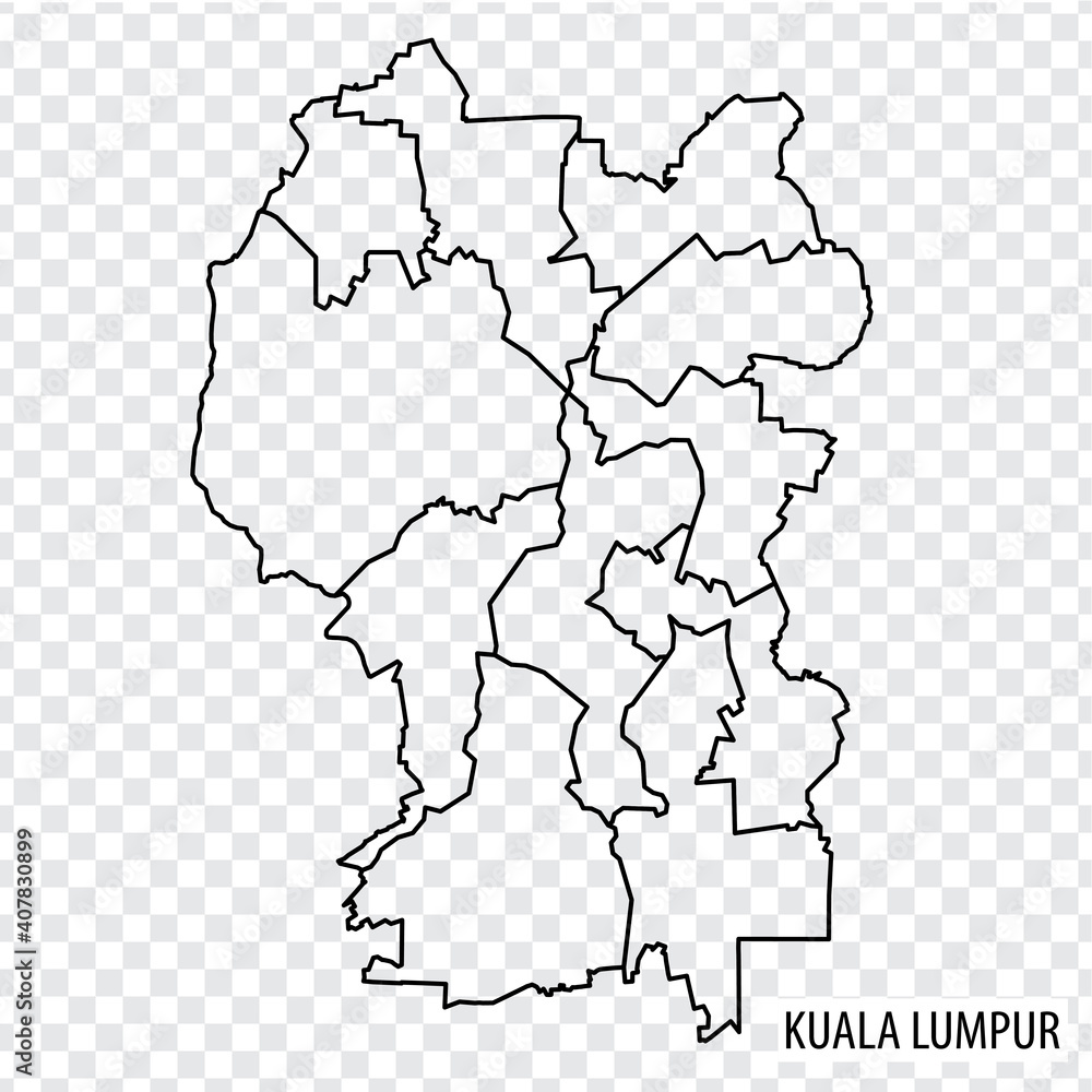 High Quality map of Kuala Lumpur is a city Malaysia, with borders of ...