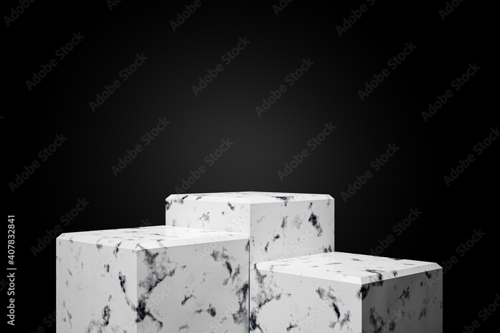 blank 3 step square marble stone podium minimal studio black background ...