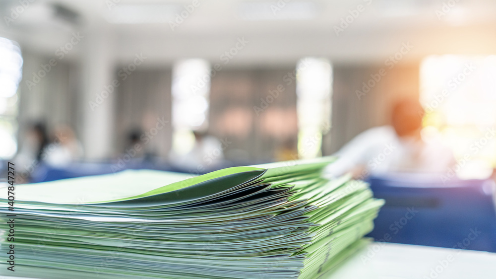 Exam answer sheet pile, blurry application document paperwork stack on ...