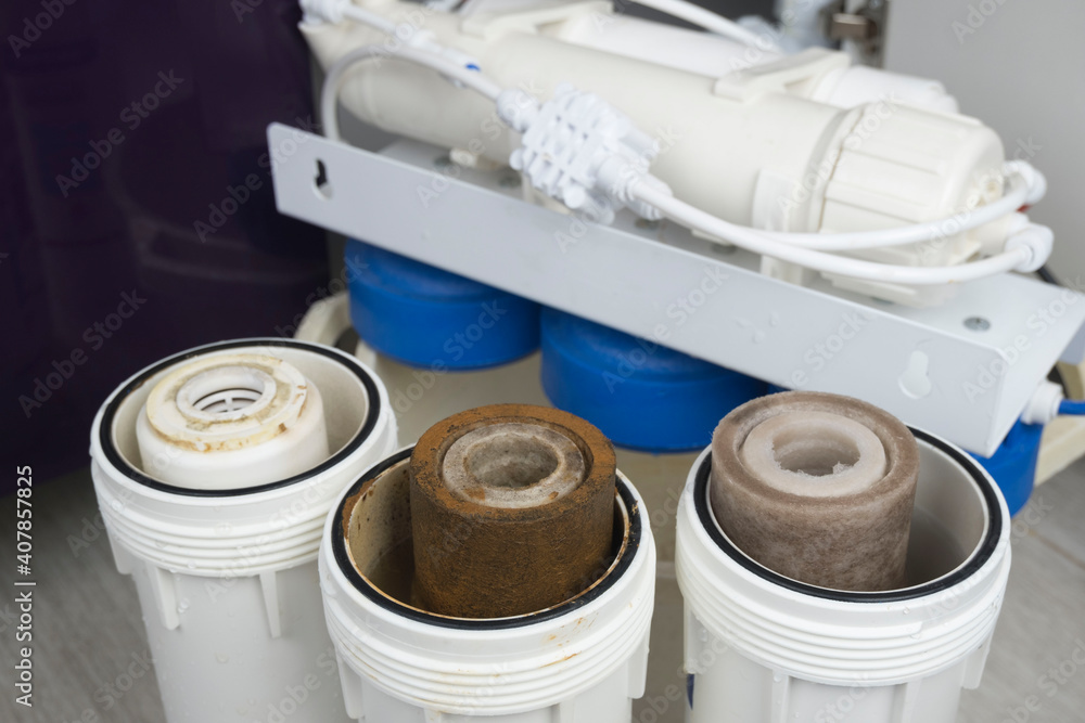 Dirty water filter cartridge used . Domestic water osmosis system at ...