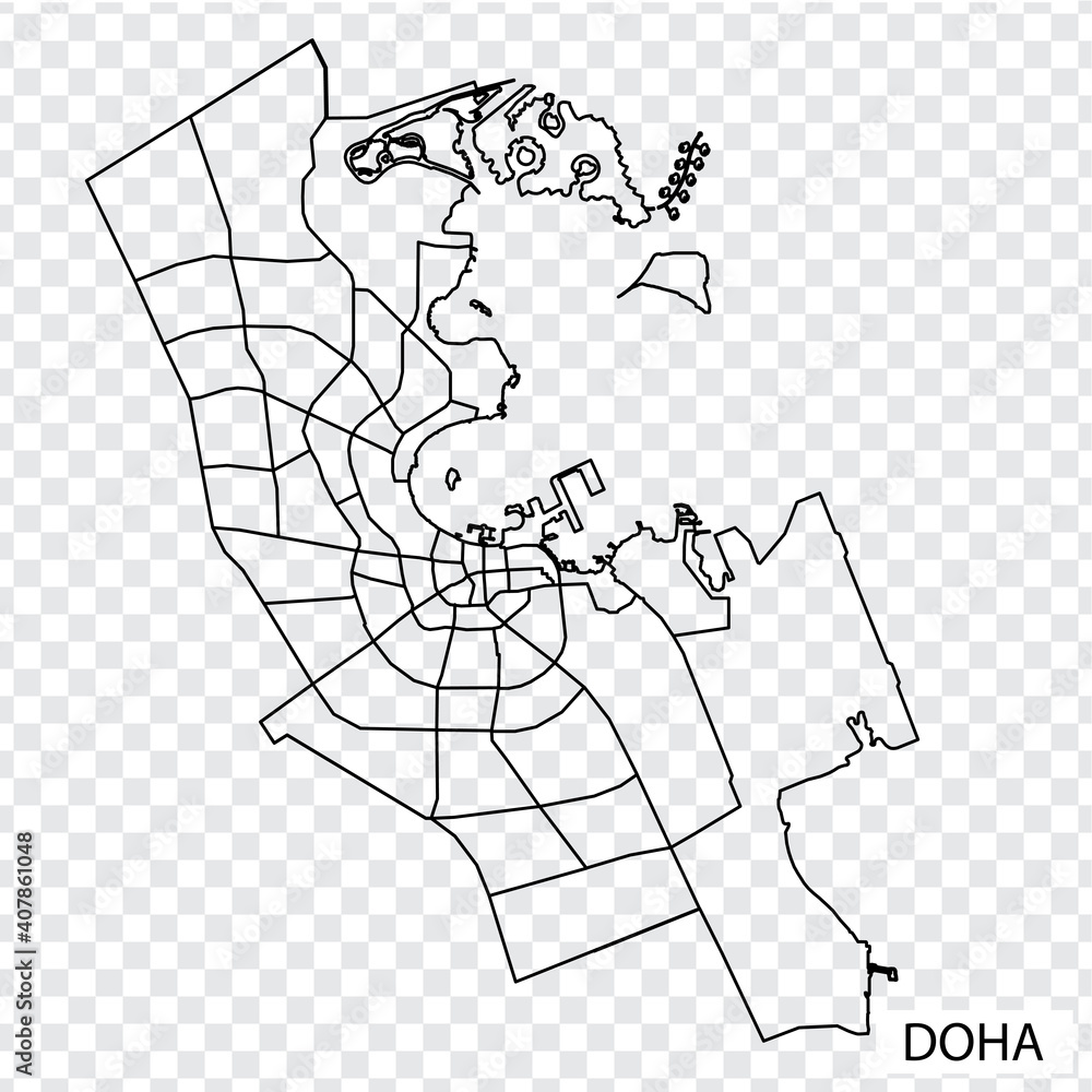 High Quality map of Doha is a capital Qatar, with borders of the regions. Map of Doha for your ...