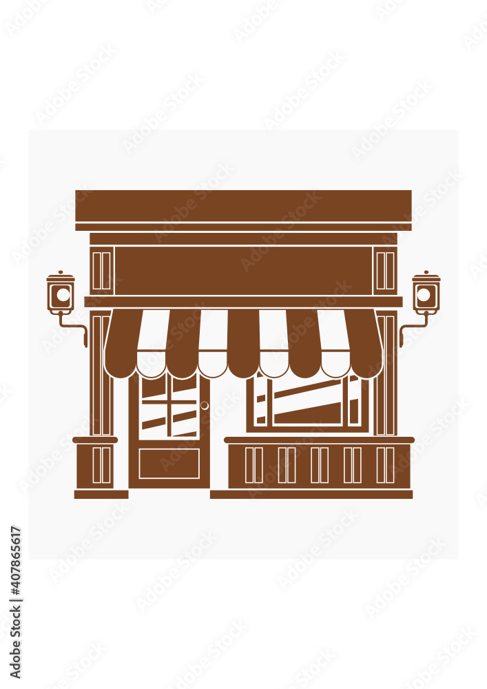Editable Isolated Flat Monochrome Style Front View Shop Building Vector ...