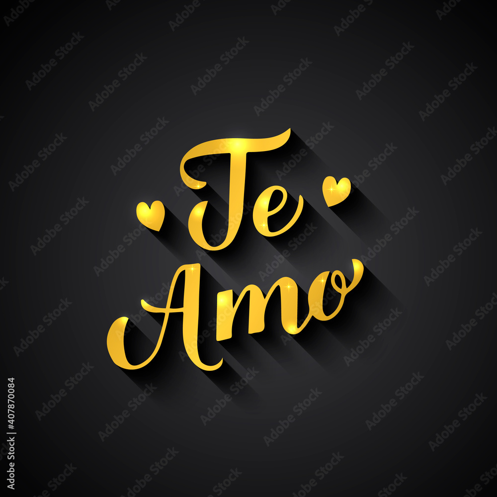 Te Amo gold calligraphy hand lettering on black background. I Love You ...