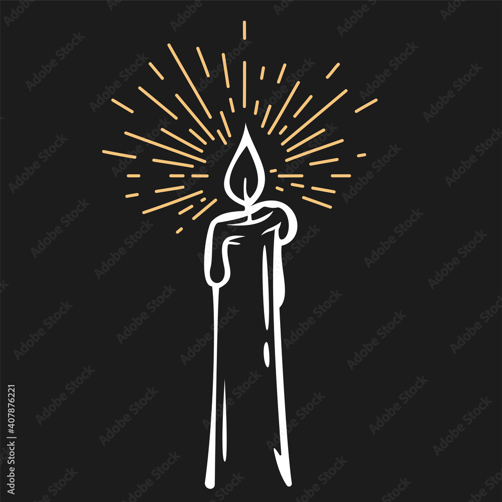 Hand drawn burning candles with rays in doodle sketch style isolated on ...