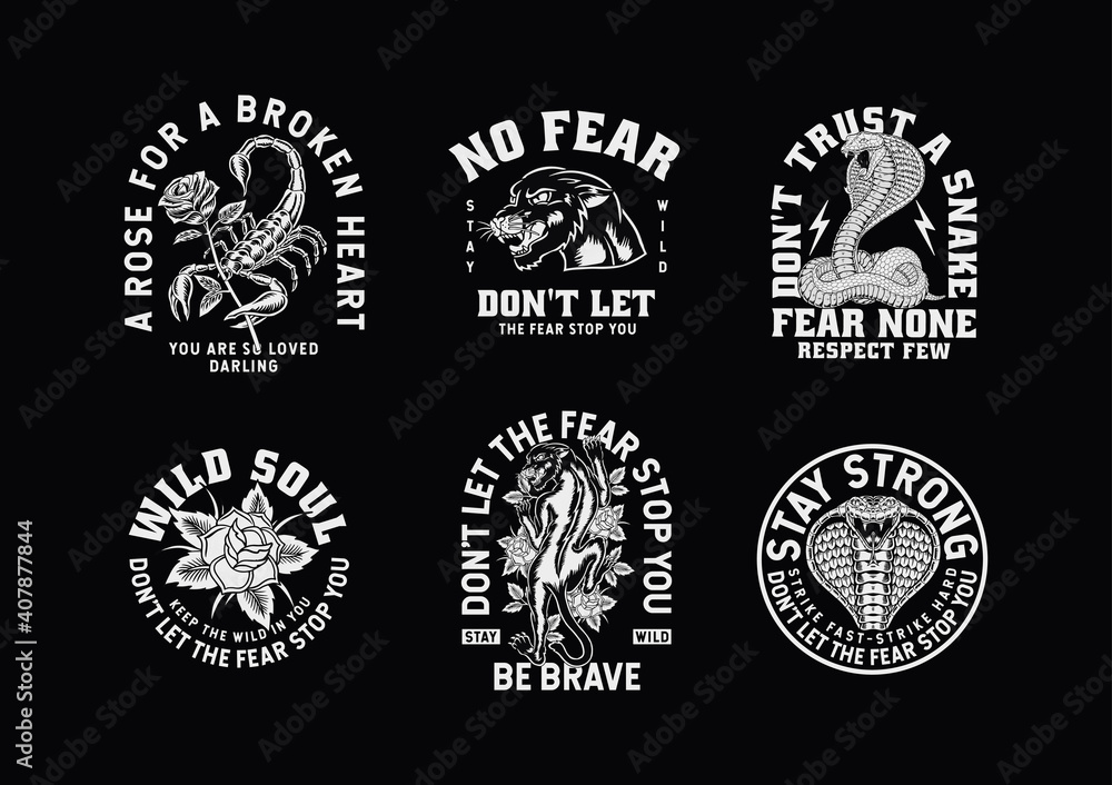 Set of wild theme vector graphic. For t-shirt prints, posters and other ...