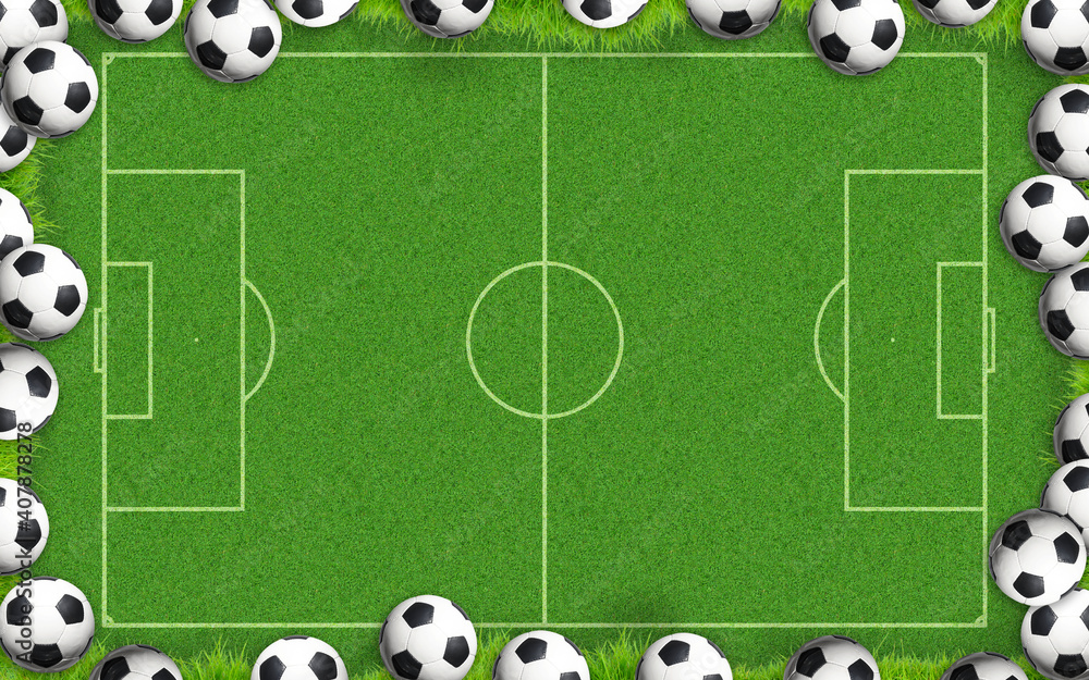 Football field, balls, design for stretch ceiling Stock Photo | Adobe Stock