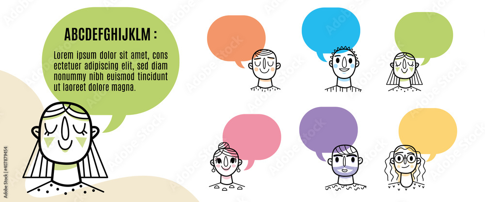 Personnages bulle de conversation discussion groupe opinion information ...