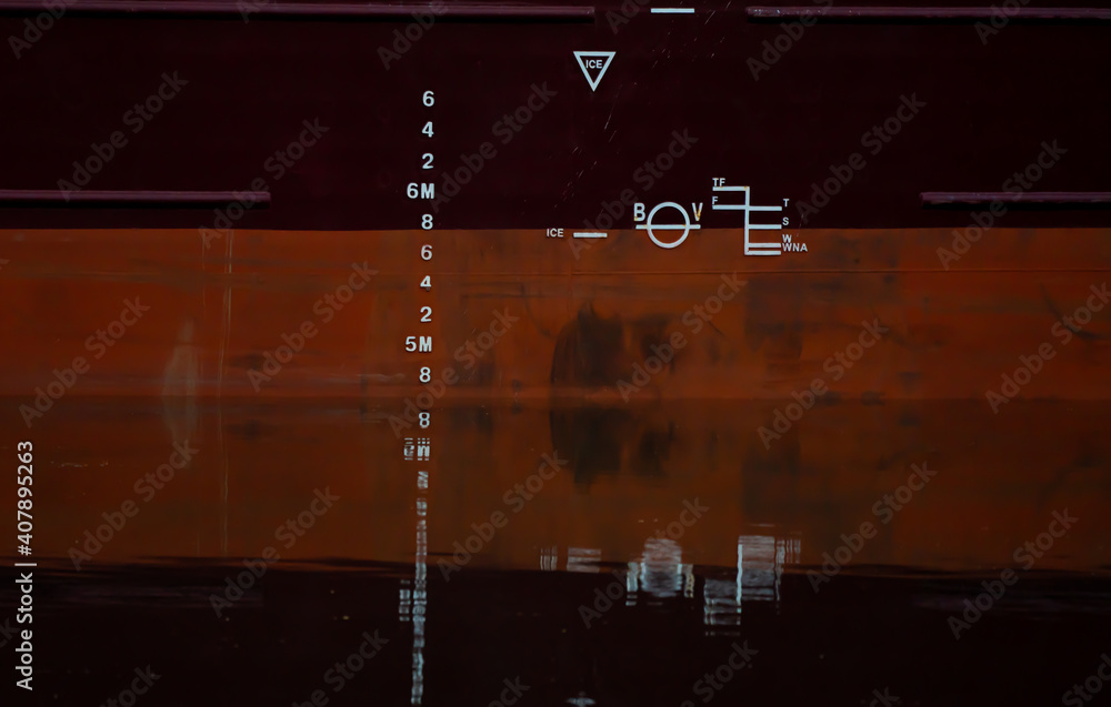 Poster Plimsol line and draught lines on the steel hull of a large ...