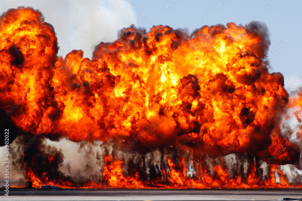 Massive explosion and wall of fire Stock Photo | Adobe Stock