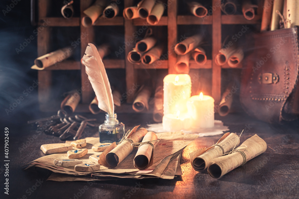 Ancient and magic library full of valuable manuscripts Stock Photo ...