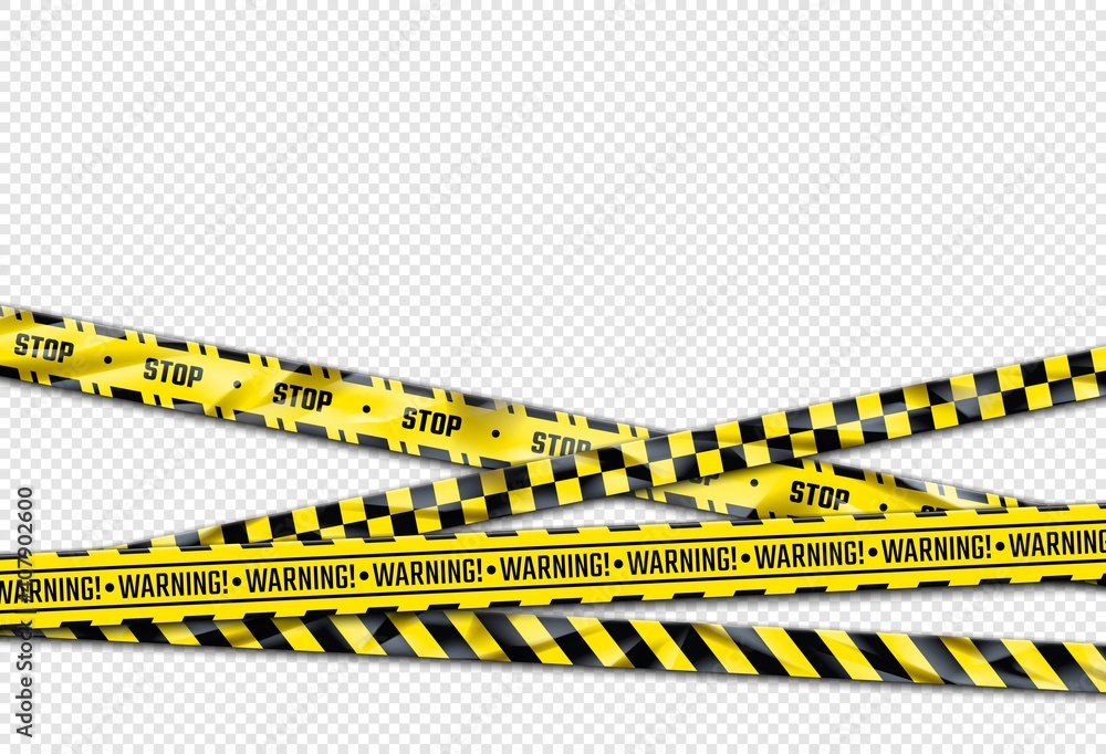Warning ribbon. Realistic adhesive barricade tape. Black and yellow ...