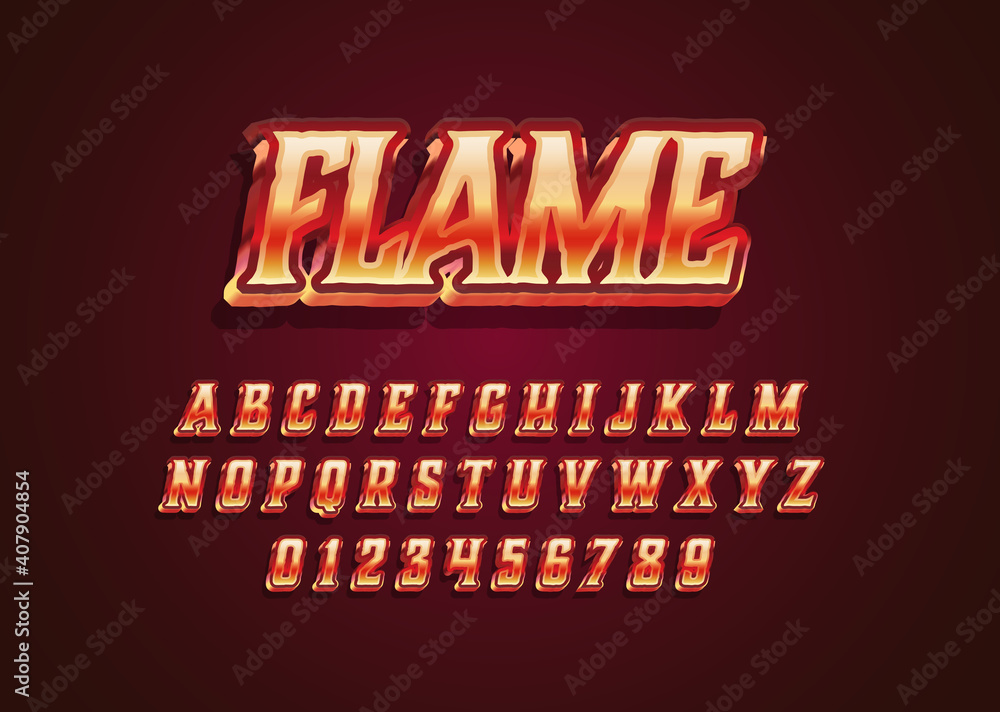 Flame text effect, 3d red hot fire style alphabet for fighting game ...